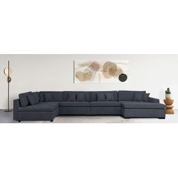 Wohnlandschaft Home Affaire "Skara XXL U-Form", blau (graublau), B:510cm H:86cm T:250cm, 100% Polyester, Sofas, Wohnlandschaft, Lounge-Sofa XXL mit Federkern-Polsterung, in vielen Bezugsvarianten