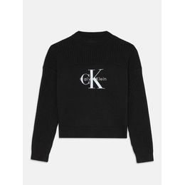 Calvin Klein Pullover 'Monologo CN' M&auml;dchen Gr&ouml;&szlig;e 116 schwarz / naturwei&szlig;