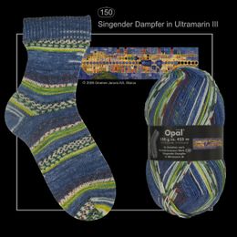 Pullover- und Sockenwolle 4-fach in Variation nach Hundertwasser-Werken von Opal, Singender Dampfer in Ultramarin - Werk 150, aus Schurwolle