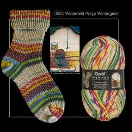 Pullover- und Sockenwolle 4-fach in Variation nach Hundertwasser-Werken von Opal, Winterbild Polyp Wintergeist - Werk 625, aus Schurwolle