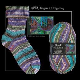 Pullover- und Sockenwolle 4-fach in Variation nach Hundertwasser-Werken von Opal, Regen auf Regentag - Werk 676, aus Schurwolle
