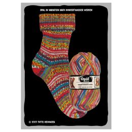 Pullover- und Sockenwolle 4-fach in Variation nach Hundertwasser-Werken von Opal, Abschied aus Afrika - Werk 668, aus Schurwolle