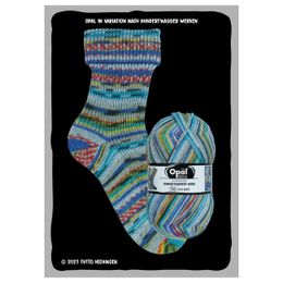 Pullover- und Sockenwolle 4-fach in Variation nach Hundertwasser-Werken von Opal, Blue Blues - Werk 944, aus Schurwolle
