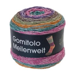 Sockenwolle Gomitolo Meilenweit von Lana Grossa, Türkisgrün/Pink/Violett/Braun/Gelbgrün/Orange, aus Schurwolle