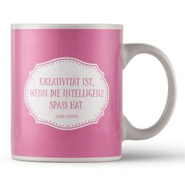 Strickimicki Becher, Kreativit&auml;t ist, wenn die Intelligenz Spa&szlig; hat