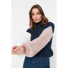 Trendyol Pullover in Dunkelblau/ Rosa/ Wei&szlig; - 43% | Gr&ouml;&szlig;e S | Damen-pullover-cardigans