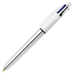 BIC 4-Farben-Kugelschreiber 4 Colours Shine metallic-silber, Schreibfarbe: blau, schwarz, rot, grün, 1 St.