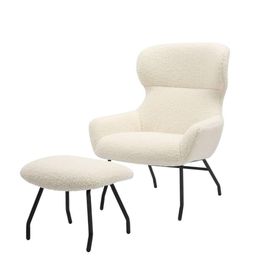 Pharao24.de Lounge Sessel Lesesessel aus Webplüsch mit Fußhocker (zweiteilig)