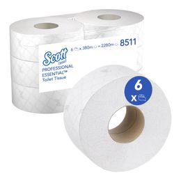Scott Essential Jumbo Toilettenpapierrolle, 6 Rollen x 380m Blatt 2-lagigen Toilettenpapiers ; SCOTT SAFETY (8511)