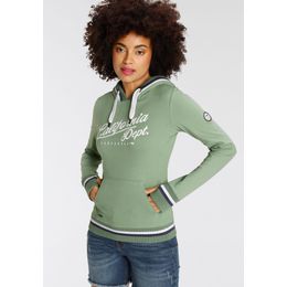 Kapuzensweatshirt Kangaroos, Damen, Gr. 32/34 (XS), grün, Interlock, Obermaterial: 100% Baumwolle. Kapuzenfutter: 100% Baumwolle, kontrastfarbene Details, unifarben mit Farbeinsatz, Casual, figurbetont hüftbedeckend, Rippbündchen mit Daumenlöchern, Sweatshirts, Langarm, figurbetont, mit Kapuze, aus Baumwolle