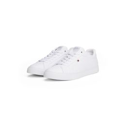 Plateausneaker Tommy Hilfiger "ICON COURT SNEAKER", Damen, Gr. 41, weiß, Nappaleder, Sportlich, Schuhe, Freizeitschuh, Halbschuh, Schnürschuh mit Flaggen-Logo