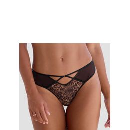 String Lascana, Damen, Gr. 32/34, schwarz (leo bedruckt), Netz, Obermaterial: 57% Polyester, 29% Polyamid, 14% Elasthan, Unterhosen, aus dezent transparentem Leo-Mesh mit Cut-Out, sexy Dessous