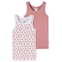 Schiesser Unterhemd ' Fine Rib ' M&auml;dchen Gr&ouml;&szlig;e 140/152 rosa / wei&szlig;