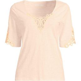 LANDS' END Flammgarn-Shirt mit Lochspitze, Damen,  Pink, Baumwolle, by Lands' End