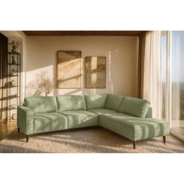 Places of Style Ecksofa »Fumone, Lederoptik oder Soft-Touch Chenille« Breite 260, mit schwarzen Massivholzfüßen green