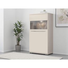 Places of Style Highboard »Piano Vitrine« (H/B/T): 123/60/40, 2cm, UV lackiert, Soft-Close Funktion Beige Hochglanz Aluminium höhenverstellbare...