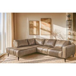 Places of Style Ecksofa »Fumone, Lederoptik oder Soft-Touch Chenille« Breite 260, mit schwarzen Massivholzfüßen beige