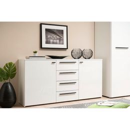 Inosign Sideboard »Ksanti Kommode Breite/Tiefe/Höhe 163/80, 5/80, 5 cm« 2 Türen und 4 Schubkästen, hochglänzende Front weiß