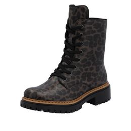 Rieker Schnürboots Schnürstiefelette, Profilsohle, mit kontrastfarbenem Sohlenrand grau-leo 38 38 Schnürboots im trendy Leo-Look