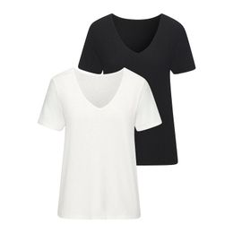 Vivance T-Shirt &raquo;mit modischer Rippstruktur&laquo; 2er-Pack, aus weichflie&szlig;ender Qualit&auml;t mit Viskose schwarz, creme 36/38 36/38 Modische Rippstruktur