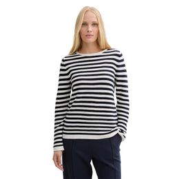 Tom Tailor Rundhalspullover aus Rippstrick dark navy white stripe M (38) M (38) V-Ausschnitt-Pullover von Tom Tailor