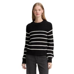 Tom Tailor Denim Strickpullover mit Strick-Struktur placed black white stripe XL (42) XL (42) V-Ausschnitt-Pullover von Tom Tailor Denim