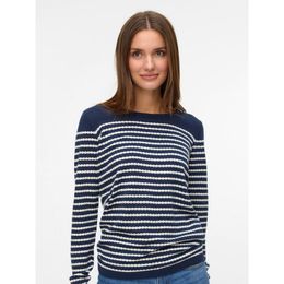 Véro Moda VERO MODA Rundhalspullover »VMCARE STRUCTURE LS O-NECK BLOU NOOS« mit Strukturmuster Navy Blazer Stripes:SNOW WHITE XS XS Pullover von Vero Moda