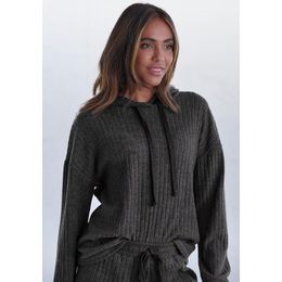 Lascana Hoodie Strickpullover mit Kapuze und in melierter Optik, Loungewear anthrazit-meliert 36/38 36/38 Ripp-Sweater mit Kapuze