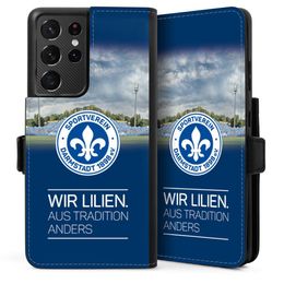 DeinDesign Galaxy S21 Ultra 5G Handy Klapph&uuml;lle Handyh&uuml;lle aus Kunst Leder schwarz Flip Case Official Licensed Product Sv Darmstadt 98 Coat Of Arms Sideflip mit 