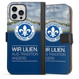 DeinDesign iPhone 13 Pro Max Handy Klapph&uuml;lle Handyh&uuml;lle aus Kunst Leder schwarz Flip Case Official Licensed Product Sv Darmstadt 98 Coat Of Arms Sideflip mit 