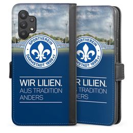 DeinDesign Galaxy A32 4G Handy Klapph&uuml;lle Handyh&uuml;lle aus Kunst Leder schwarz Flip Case Official Licensed Product Sv Darmstadt 98 Coat Of Arms Sideflip mit Lasche
