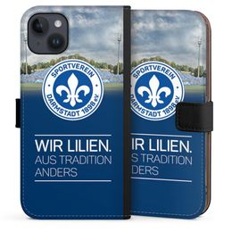 DeinDesign iPhone 14 Plus Handy Klapph&uuml;lle Handyh&uuml;lle aus Kunst Leder schwarz Flip Case Official Licensed Product Sv Darmstadt 98 Coat Of Arms Sideflip mit 