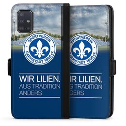 DeinDesign Galaxy A51 Handy Klapph&uuml;lle Handyh&uuml;lle aus Kunst Leder schwarz Flip Case Official Licensed Product Sv Darmstadt 98 Coat Of Arms Sideflip mit Lasche
