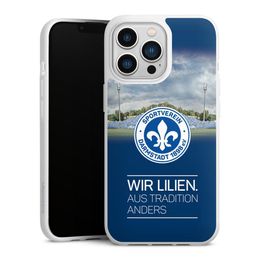 DeinDesign iPhone 13 Pro Handy Silikon H&uuml;lle Case wei&szlig; Handyh&uuml;lle Official Licensed Product Sv Darmstadt 98 Coat Of Arms Silikon Case