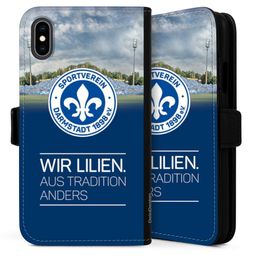DeinDesign iPhone X Handy Klapph&uuml;lle Handyh&uuml;lle aus Kunst Leder schwarz Flip Case Official Licensed Product Sv Darmstadt 98 Coat Of Arms Sideflip mit langer 