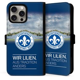 DeinDesign iPhone 16 Pro Handy Klapph&uuml;lle Handyh&uuml;lle aus Kunst Leder schwarz Flip Case Official Licensed Product Sv Darmstadt 98 Coat Of Arms Sideflip mit Lasche