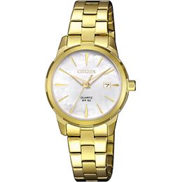 Quarzuhr Citizen, gold (goldfarben, perlmuttfarben), Armbanduhren, Damen, Armbanduhr, Damenuhr, Edelstahlarmband, Datum