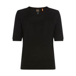 Kurzarmpullover BOSS Orange "Fiaffusa Premium Damenmode", Damen, Gr. S, schwarz 001, Feinstrick, Obermaterial: 60% Viskose, 35% Polyacryl, 5% Kaschmir, unifarben, Rundhals, Rippbündchen, Pullover, mit dezentem Ajourstrickmuster hinten