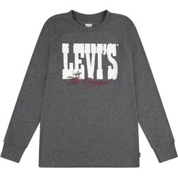 Langarmshirt LEVI'S KIDS "LVB YEE-HAW LS TEE", Jungen, Gr. 14 (164), grau (charcoal heather), Jersey, Obermaterial: 60% Baumwolle, 40% Polyester, bedruckt, gerade lang, Rundhals, Bündchen, Shirts, for BOYS