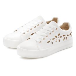 Sneaker Lascana, Damen, Gr. 37, wei&szlig;, Obermaterial: 100% Lederimitat. Decksohle: 100% Lederimitat. Futter: 100% Lederimitat. Laufsohle: 100% Synthetik, unifarben, Basic, Schuhe Sneaker, mit kleinen Cut-Outs, Schn&uuml;rhalbschuhe, Freizeitschuhe VEGAN