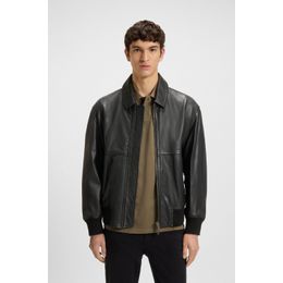 Lederjacke BOSS Orange "Joberg", Herren, Gr. 52, schwarz (schwarz001), Obermaterial: 100% Schafsleder, unifarben, Casual, regular fit, Jacken, mit Reißverschlusstaschen