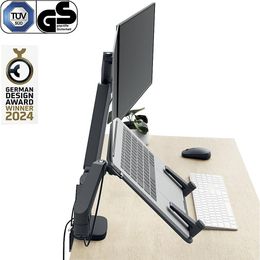 Leitz Ergo Platzsparender Dual Monitorarm mit Laptophalterung, Tragf&auml;higkeit 9 kg, dunkelgrau