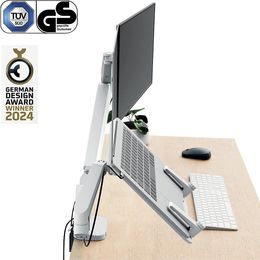 Leitz Ergo Platzsparender Dual Monitorarm mit Laptophalterung, Tragf&auml;higkeit 9 kg, hellgrau