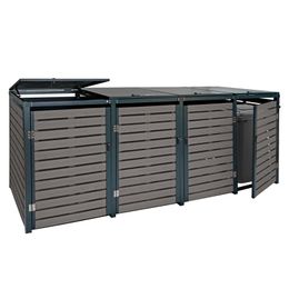 4er M&uuml;lltonnenverkleidung MCW-K14, M&uuml;lltonnenbox M&uuml;lltonnenabdeckung, 119x264x84cm WPC Metall 130kg ~ anthrazit
