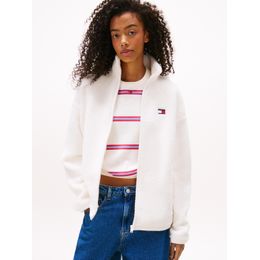 Sweatjacke Tommy Jeans "TJW ZIP THROUGH BADGE TEDDY", Damen, Gr. M38, weiß (ancient weiß), Fleece, Obermaterial: 100% Polyester, unifarben, Sweatjacken