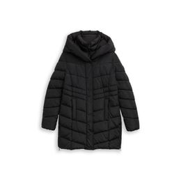 Tom Tailor Damen Puffer-Mantel im 2-in-1-Look, schwarz, Uni, Gr. L