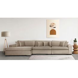 Sofa-Eckelement Home Affaire "Skara XXL L-Form", beige (dunkelbeige), B:400cm H:86cm T:190cm, 100% Polyester, Polsterelemente, Lounge-Sofa XXL mit Federkern-Polsterung, in vielen Bezugsvarianten