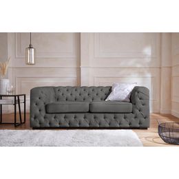 Chesterfield-Sofa Home Affaire "Kalina", grau (anthrazit), B:190cm H:67cm T:98cm, Sofas, mit klassischer Chesterfield-Knopfheftung