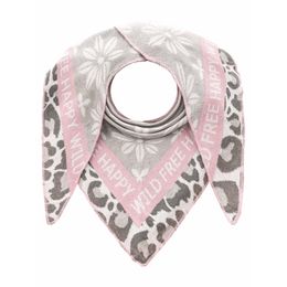 Dreieckstuch Zwillingsherz ""Blumen & Leo"", Damen, grau rosa, Strick, Baumwollmischung, gemustert, mehrfarbig, Modetücher, Eyecatcher Tuch, Mustermix: Leomuster und Blumen, Feinstrick, wärmend