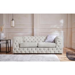 Chesterfield-Sofa Home Affaire "Kalina", beige (creme), B:190cm H:67cm T:98cm, Sofas, mit klassischer Chesterfield-Knopfheftung